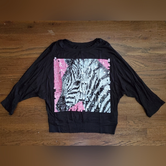 Justice | Shirts & Tops | Justice Girls 8 Black Sequin Zebra Shirt ...